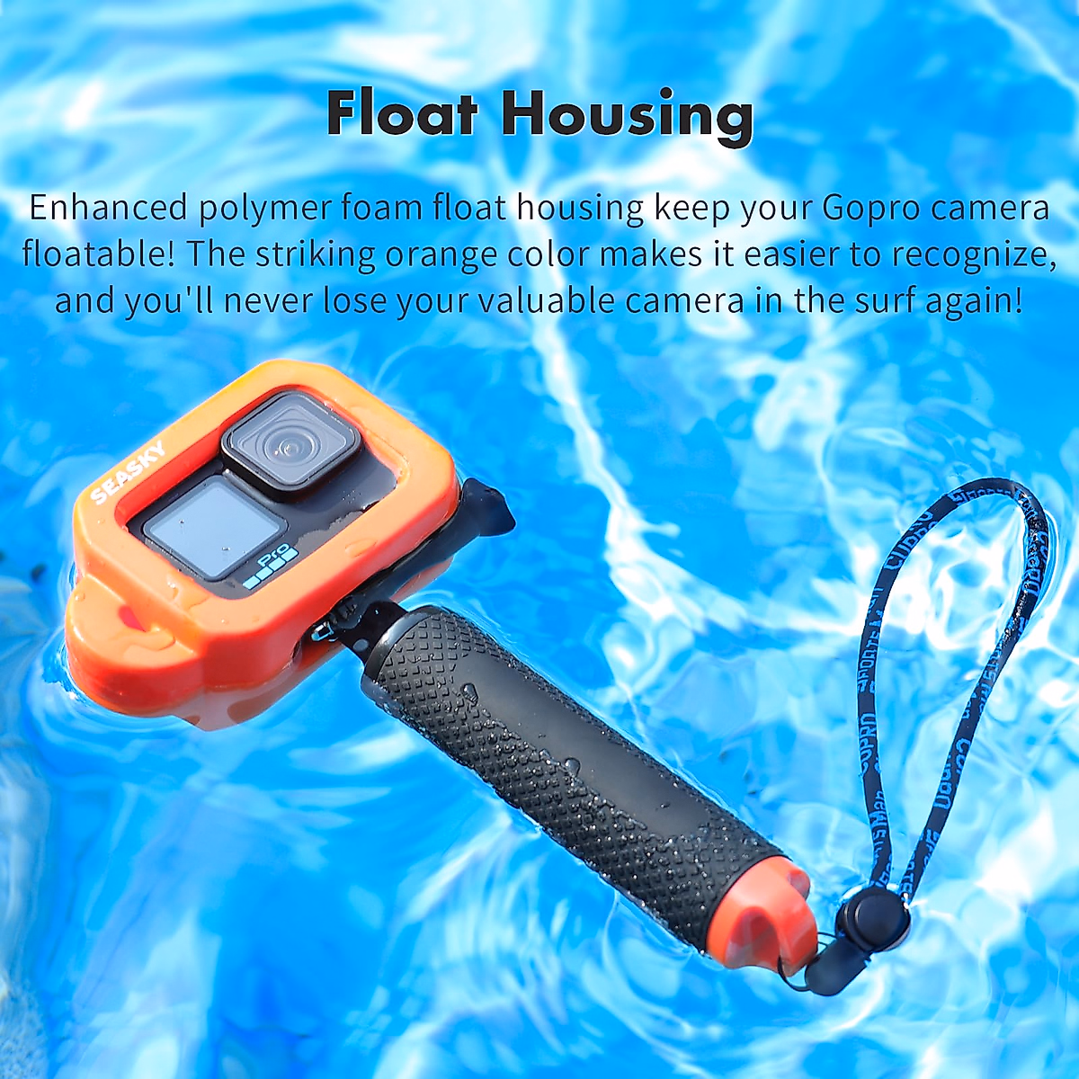 SEASKY Floaty Soft Foam Case & Hand Grip Stick Kit Set Accessories for Gopro Hero 12/11/10/9 Black Action Sports Camera Snorkeling Surfing, Wakeboarding Floating Protective Cage housing Shell Cover