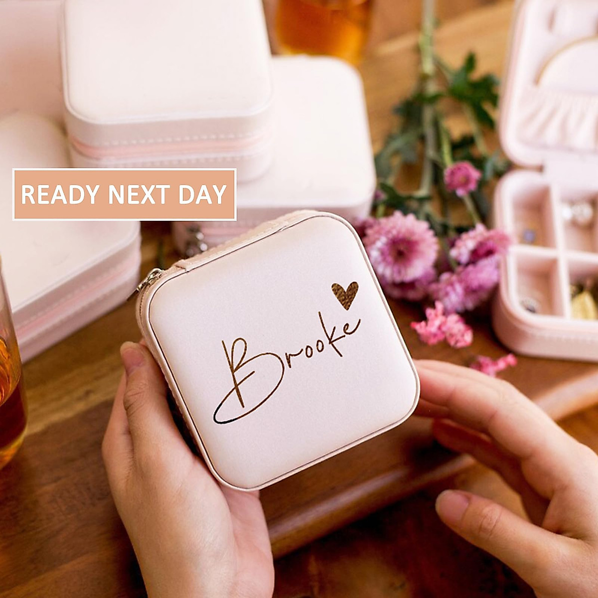 DayOfShe Personalized Name Jewelry Box for Women Girls Custom Travel Jewelry Case with Name for Bridesmaid Proposal Gifts, Travel Jewelry Box for Teen Girls Gifts