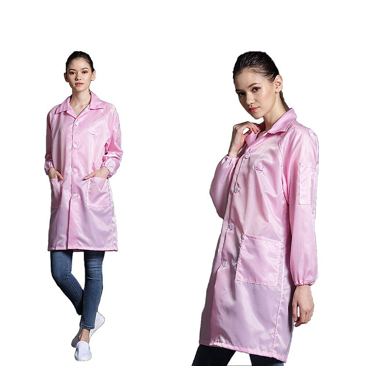 Long Sleeve ESD Gown Unisex Anti-Static Lab Coat Non-Stretch Comfort Fit Lapel Uniform (Large, Pink)