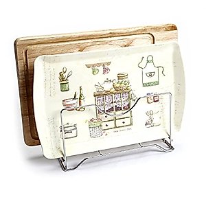 LENITH Cutting Board Rack Chopping Board Organizer Stand Holder Kitchen Countertop Pots Pan Lids Rack Organizer (Medium_Silver Color)