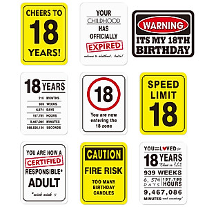 WERNNSAI 18th Birthday Party Decorations - 9PCS Wall Signs Funny Tags for Teens 18 Years Old Party Decor 18th Party Banner Table Centerpieces Door Wall Windows Signs Picture Props for Boys Girls