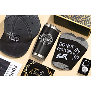 Retirement Gifts for Men 2024, Happy Retirement Gifts for Coworker, Teachers, Boss, Friends, Dad, Grandpa, Retirees, Best Retirement Gifts Set Funny Retired Gifts Basket with Wine Tumbler Baseball Cap