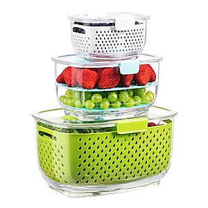 LUXEAR Fresh Produce Vegetable Fruit Storage Containers 3Piece Set, BPA-free Fridge Storage Container, Partitioned Salad Container, Fridge Organizers, Used in Storing Fruits Vegetables Meat Fresh Fish