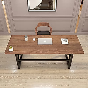 MTMFURFS Solid Wood Desk for Home Office desks Office Table with Extra Thick 1.96" Standing Desk Natural Furniture Simple Study Workstation Brown, 55" D x 27" W x 29" H