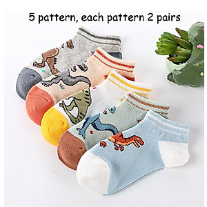 CHUNG Boys Cotton Ankle Socks 5/10 Pack Low Cut Dinosaur Mesh 2-9Y Light Weight Back School Running Sports Casual (2-4Y, 10pk Dino022)