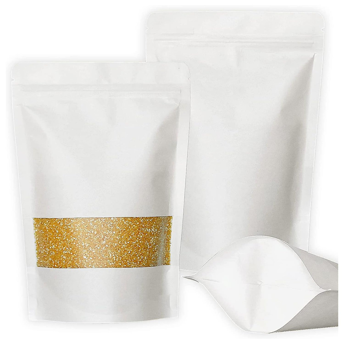 Muka 50 PCS 16 OZ White Kraft Mylar Bags Toaster Bags with Frosted Window, Heat Sealable, 8"W x 12"H x 4"D