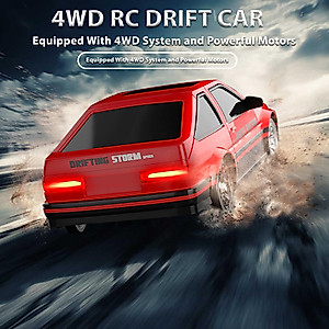 Remote Control Car RC Drift Car 1:16 Scale 4WD RC Car with LED Lights 2.4GHz 30km/h Hard Shell RTR High Speed Drift Racing Sport Toy Car for Adults Boys Girls Kids Gift 2Pcs Rechargeable Batteries