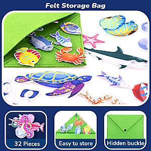 Craftstory Ocean Animals Travel Felt Board for Toddlers Preschool Learning Activities 32 Pieces Sea Sensory Board Toys for Classroom Arts and Crafts