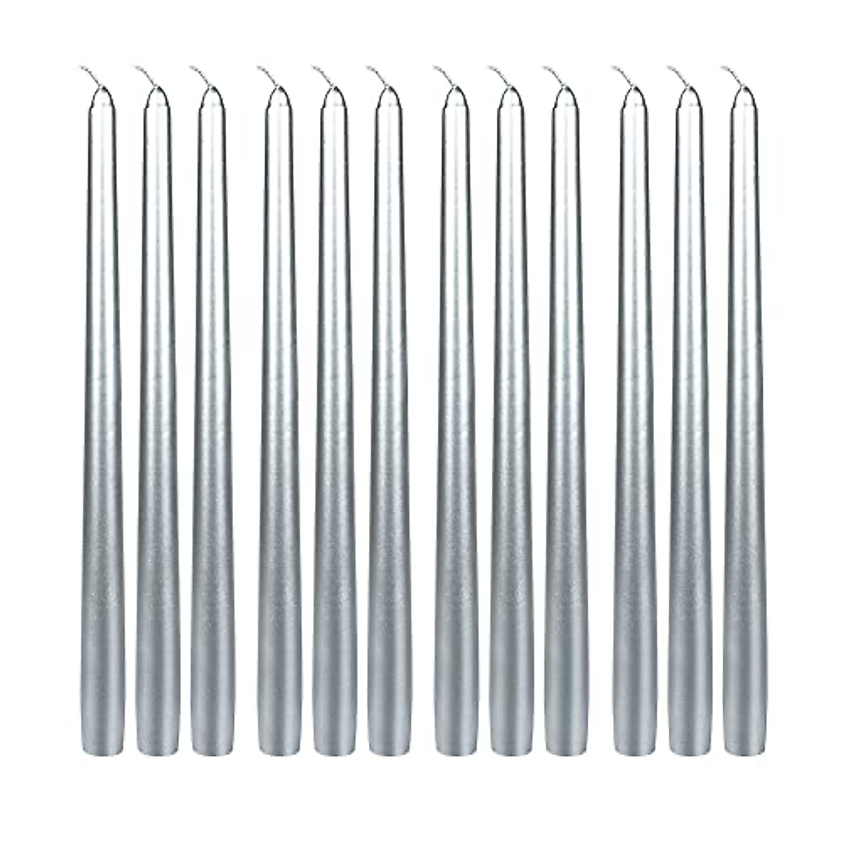 Zest Candle 12-Piece Taper Candles, 12-Inch, Metallic Silver