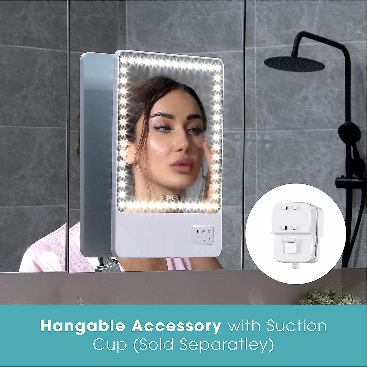 RIKI LOVES RIKI LED Vanity Mirror with Lights & Bluetooth - Portable Lighted Makeup Mirror with Magnification, Adjustable Stand, & Phone Clip | 5 Dimming Stages & HD Daylight Lighting Cosmetic Mirror