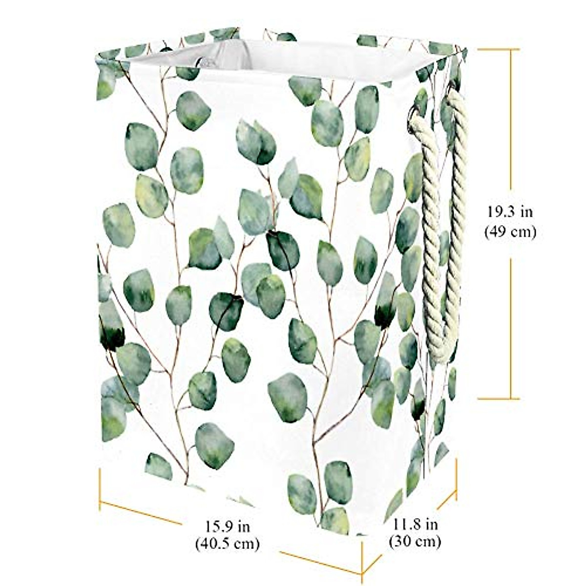 MAPOLO Laundry Basket Eucalyptus Leaves Pattern Foldable Laundry Hamper with Handles Detachable Brackets Well-Holding Waterproof for Clothes Toys Organization in Laundry Room Bedroom Bathroom