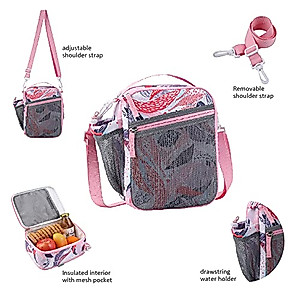 Insulated Lunch Box for School and Work, Expandable Lunch Bag, Thermal Reusable Small Lunch Cooler Tote Bag for Kids, Boys, Girls, Men, Women (Tropical Flowers)