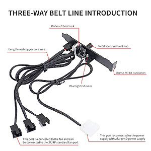 Fan Hub CPU Cooling YACSEJAO 12V 3/4pin PC 3 Channels Fan Hub 1Knob Cooling Fan Speed Controller（1Knob IDE）