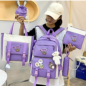 5Pcs Accessories Backpack with Pin & Set Cute Backpack Kawaii Backpack School Bags for Teen Girl