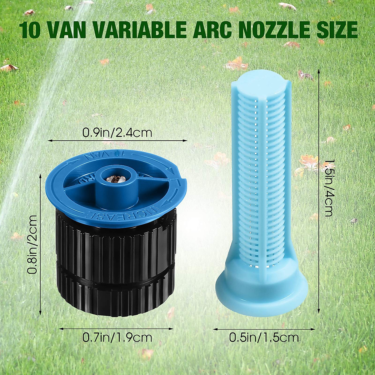 4 Pieces 10 VAN Variable Arc Adjustable Sprinkler Nozzle 360 Degree Rotating Scattering Nozzle Rotating Irrigation Spray Nozzle with Filter for Sprinklers Replacement