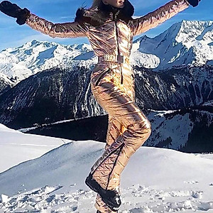 Aurgelmir Women Winter Ski Suit Fur Collar Coat Ski Jumpsuit Snowsuit