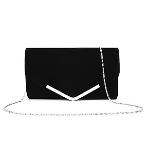 U-Story Womens Velvet Bridal Clutch Evening Prom Wedding Shoulder Chain Bag Handbag (Black)
