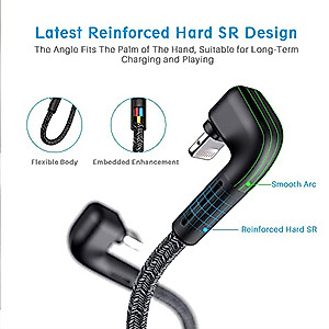 3Pack 90 Degree iPhone Charger 6ft, Apple MFi Certified 6 Feet Lightning Cord Long, Nylon Right Angle 6 Foot Apple iPhone Charging Cable for Apple iPhone 13 Pro/12/11/11Pro/11Max/XS/XR /8/7/6S/SE/6/5