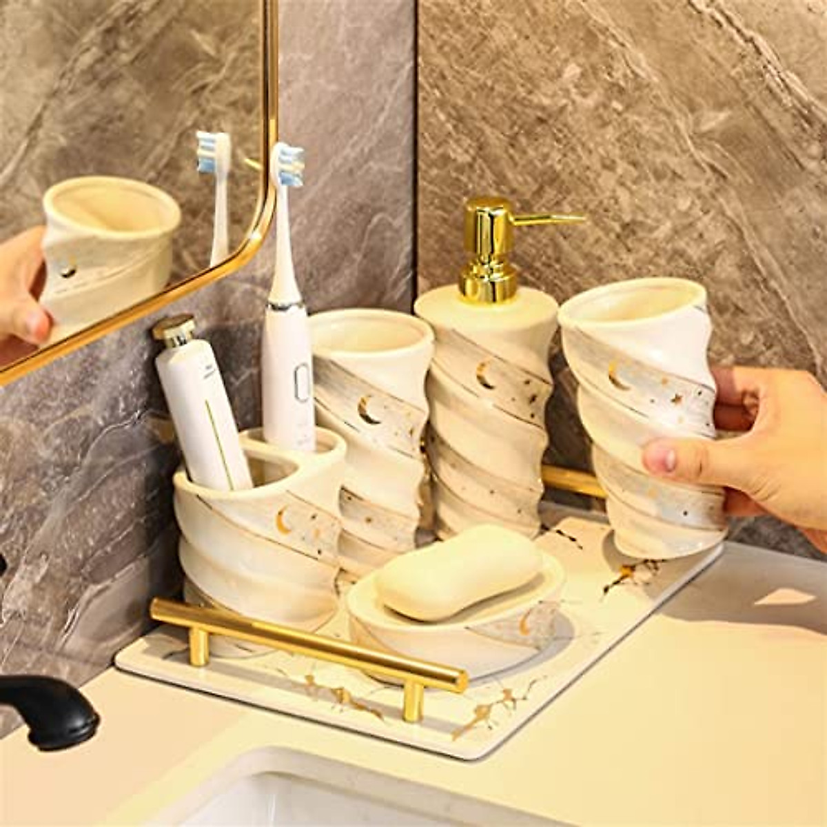 CZDYUF Bathroom Washbasin Ornaments Bathroom Five-Piece Set Toiletry Set Pieces Toothbrushing Mouthwash Cup