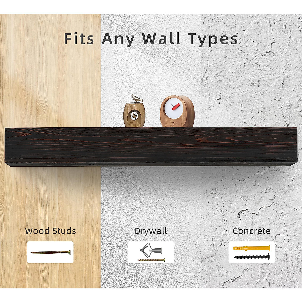 60" Rustic Wood Fireplace Mantel | Wall-Mounted & Floating Shelf for Home Decor