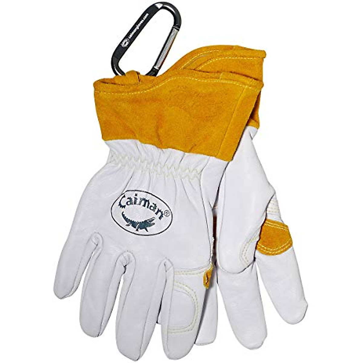 Caiman Premium Goat Grain TIG/MIG Welding Gloves with Wool Insulated Back, Scalloped Cuff, Boarhide Palm, Unlined, Reinforced Thumb, Kevlar, Kontour Design, White/Gold, Medium (1871-4)