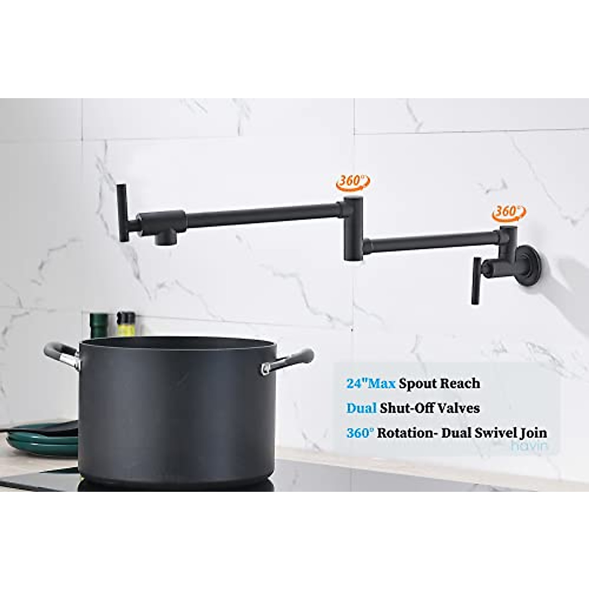 Havin Black Brass Pot Filler,Wall Mount Commercial Pot Filler Faucet,Brass Copper Material Kitchen Folding Faucet, in Wall Kitchen Faucet,Coffee Machine Faucet,Style A,Matte Black