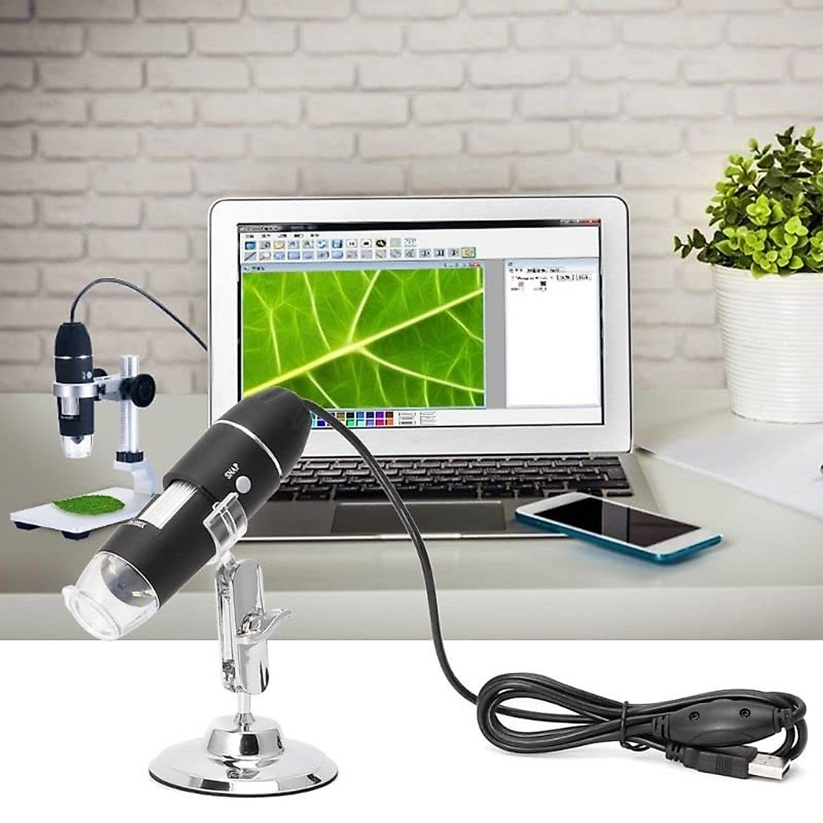 Lab Microscope Slides 1600X USB Digital Microscope Camera 8LED Magnifier with Metal Stand Microscope Parts