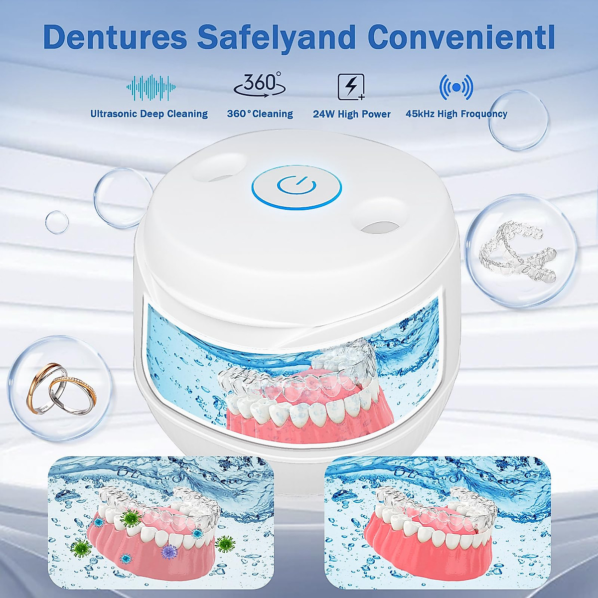 Ultrasonic Retainer Cleaner Machine - 45kHz Deep Cleaning for Dentures, Aligners, Mouth Guards, Whitening Trays, Toothbrush Heads, and Braces 200ML Portable Ultrasonic UV Retainer Cleaner for Dentures