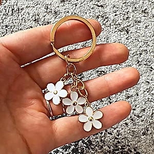 Meimimix Flowers Charms Enameled Keychain Chain Tassel Keyring For Women Girls Gifts Purse Bag Accessories (White)
