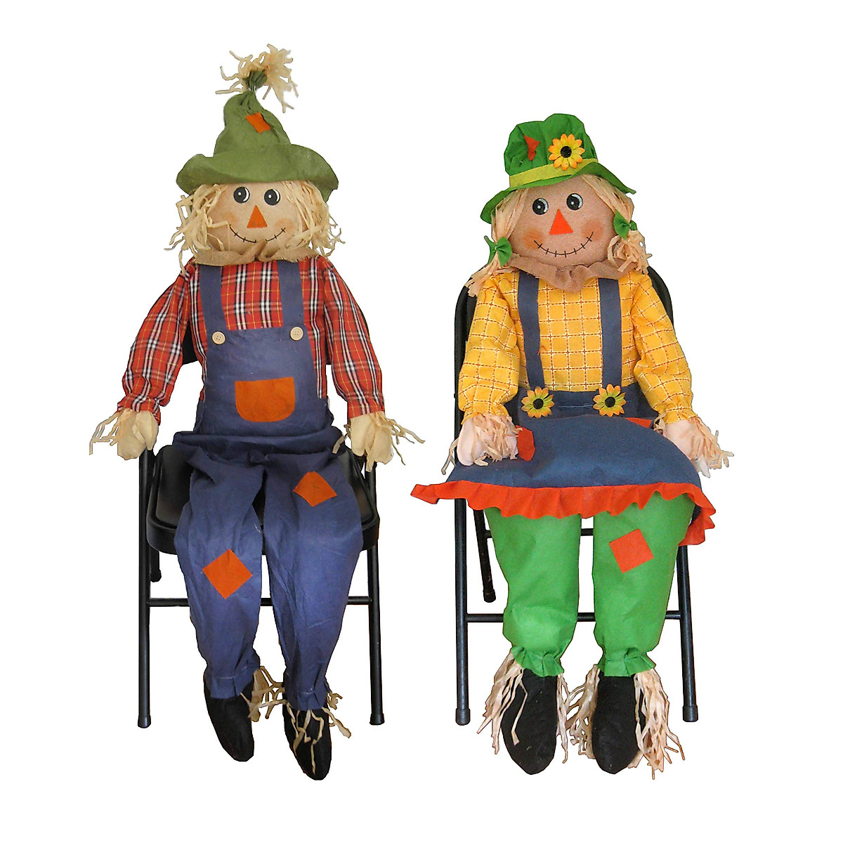 60" Scarecrow Pair Sitters Country Halloween Fall Decor Decoration Props