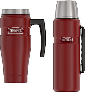 THERMOS Stainless King Vacuum-Insulated Travel Mug, 16 Ounce, Rustic Red Stainless King Vacuum-Insulated Beverage Bottle, 40 Ounce, Rustic Red Bundle