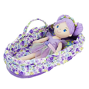 June Garden Cozy Dream Doll Bassinet - Baby Doll Portable Carrier - Fits for American Girl Dolls up to 18" - Soft Pillow & Safety Buckle Included - Purple