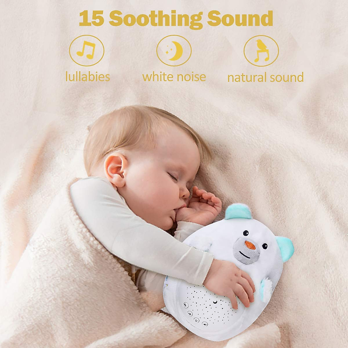 Baby Sleep Soother Toddler Sleep Aid Night Light Toy with White Noise Sound Machine and Star Projector, Bear Lullaby Sleep Toy Gift for Newborn and Up Boy and Girls