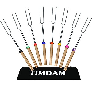 8 PCS Marshmallow Roasting Sticks for Fire Pit, Retractable Grill Forks Smores Sticks Kit for Fire Pit, Marshmellow Roasting Tongs BBQ Tools, TIMDAM Stainless Steel Smores Skewers Campfire Accessories