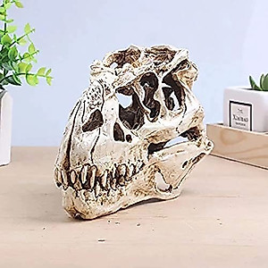 KODENG Tyrannosaur Skull T-Rex Skull Gifts Lifelike Resin Crafts Dinosaur Skull Fossil Teaching Skeleton Model Home Aquarium Decor (A)