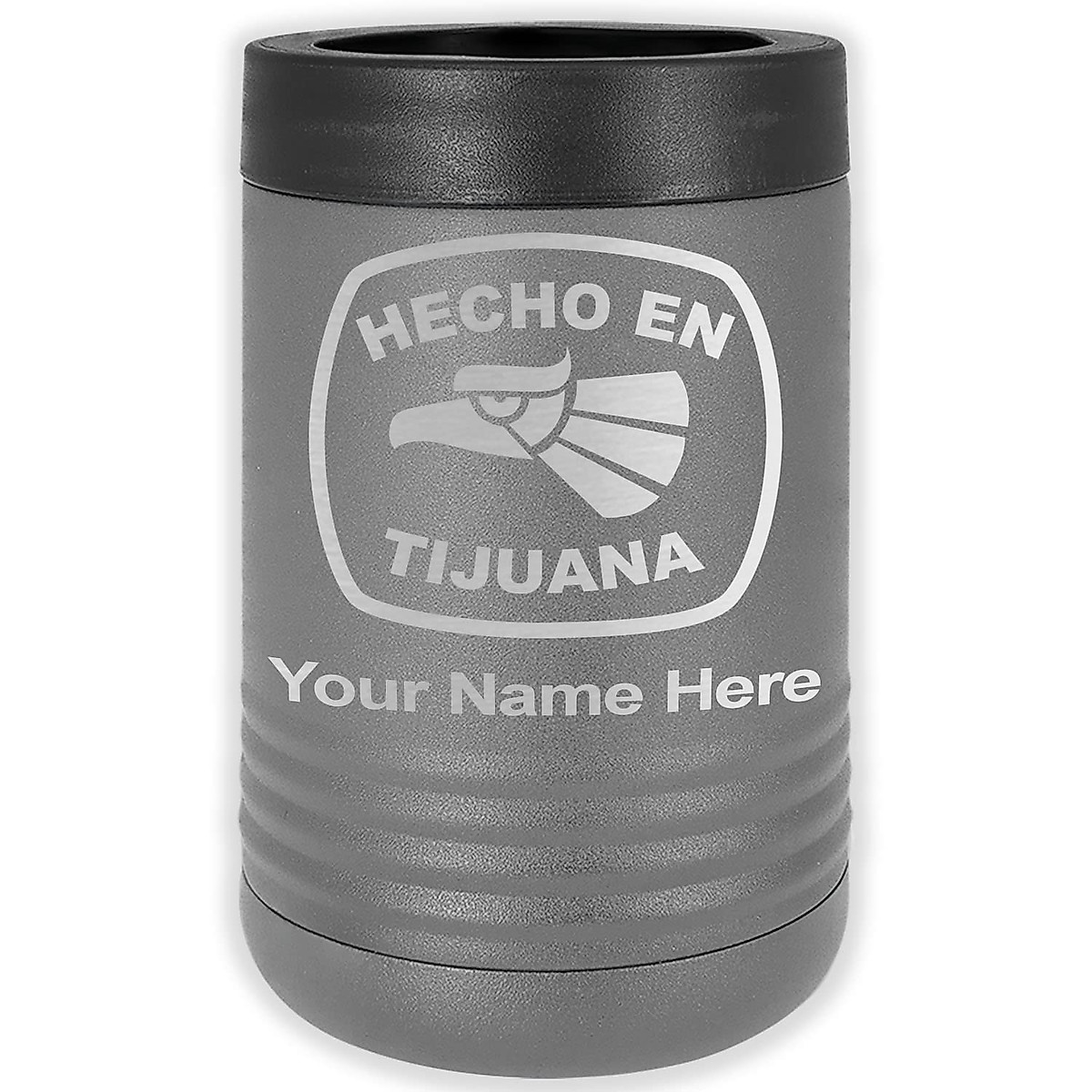 LaserGram Double Wall Insulated Beverage Can Holder, Hecho en Tijuana, Personalized Engraving Included (Standard Can, Gray)