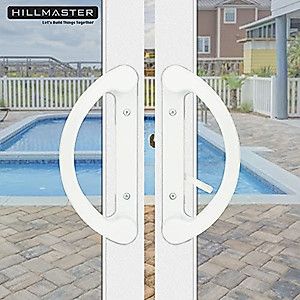 HILLMASTER Patio Sliding Glass Door Handle Replacement Set Mortise Style Reversible Design Non-keyed Sliding Patio Door Handles, White Diecast Finish Fits 3-15/16” Screw Hole Spacing