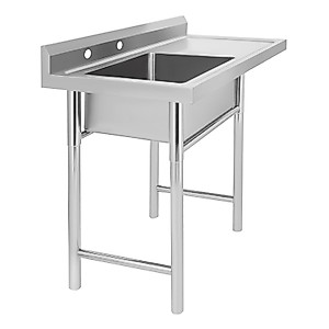 Utility Sink,Stainless Steel Kitchen Sink,Single Bowl Commercial Sink Drain Board Catering Prep Sink with Faucet and Sink for Restaurant,Laundry,Backyard,Garages 39.3 * 23.6 * 36.7inch(D)