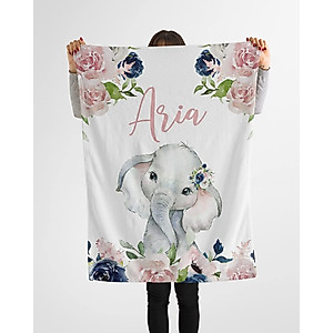 Elephant Baby Bedding- Baby Girl Crib Bedding Set- Elephant Nursery- Navy and Blush Pink Floral Crib Bedding- Elephant Crib Bedding Set Girl, Personalized Fleece - Sherpa Blanket Gift