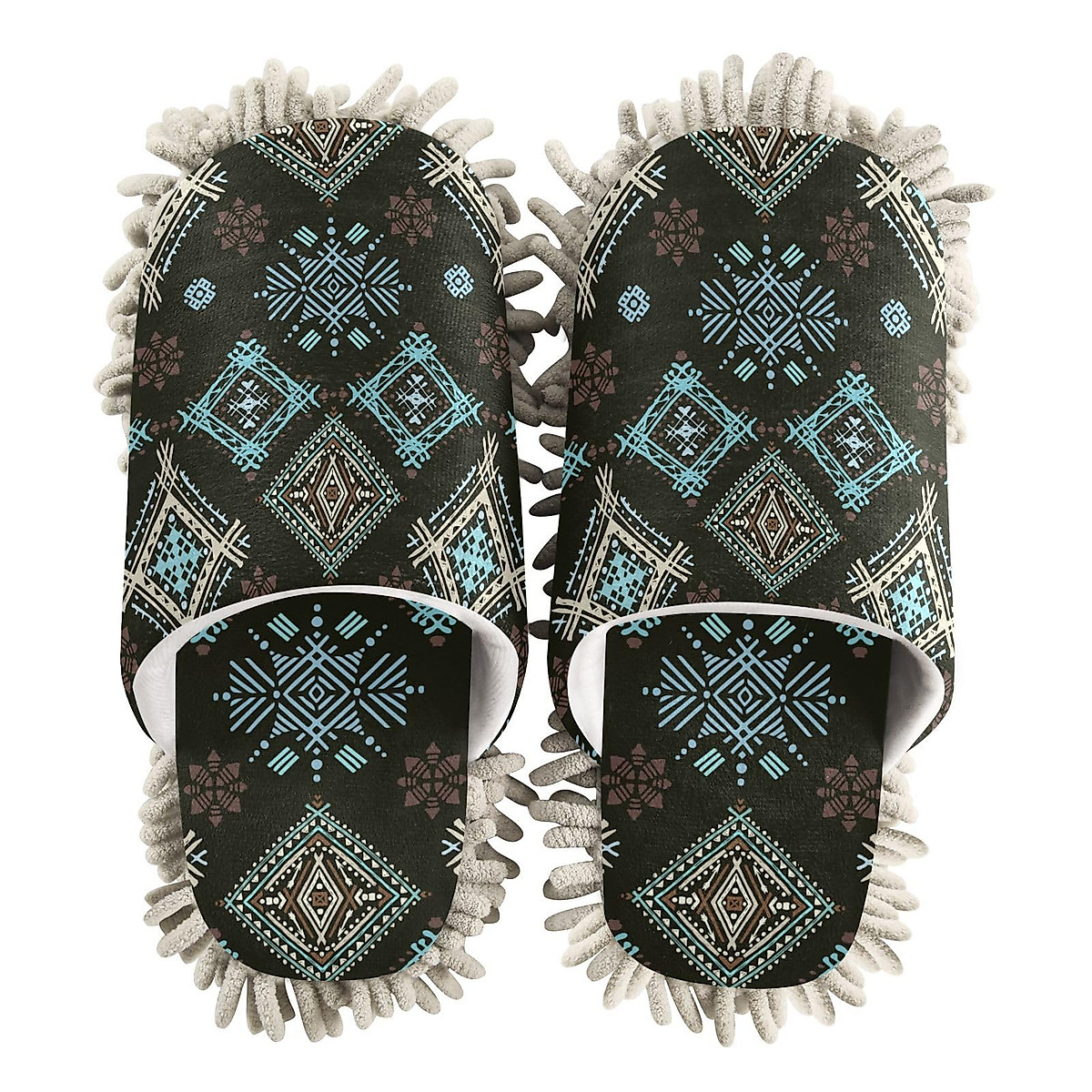 FLildon Microfiber Cleaning Slippers Bohemian Tile Washable Mop Shoes Slipper for Men/Women House Floor Dust Cleaner, Size L