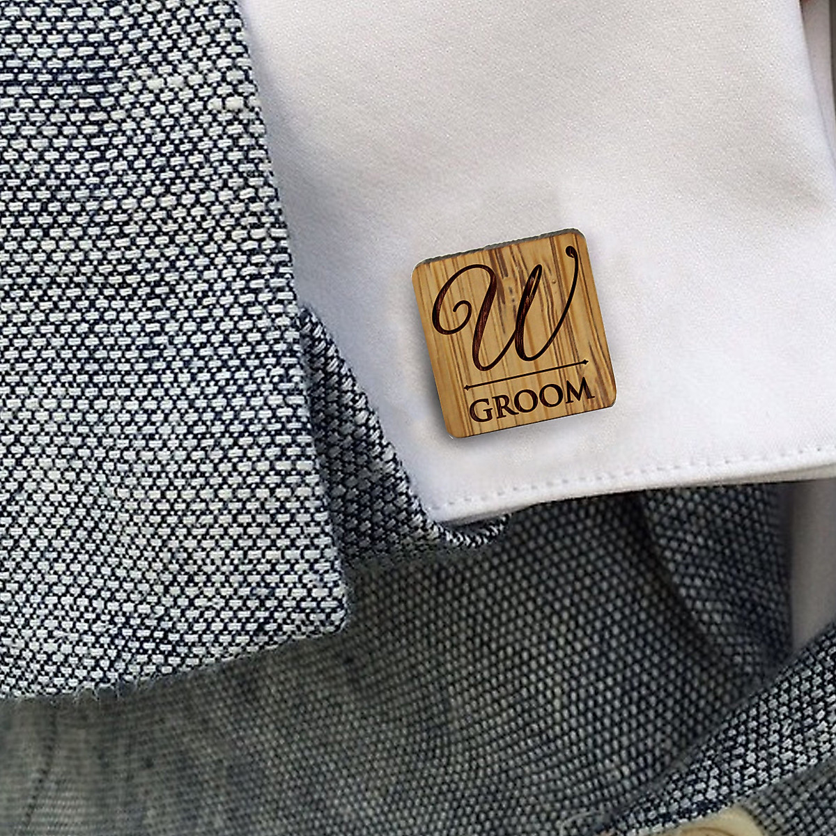 Custom Personalized Wood Cuff Links - Engraved Wooden Cufflinks for Groom, Groomsmen, Best Man, Wedding Party (Square)