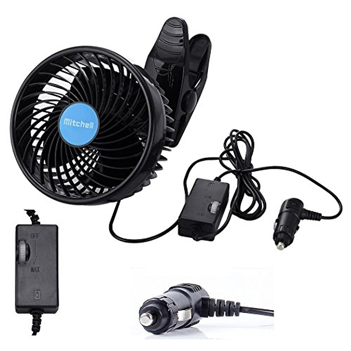 Alagoo Car Fan 6'' 12V Fan Cool Gadgets Clip Fan for Front Rear Seat Passenger Portable Car Seat Fan Electric Car Fans Quiet Car Air Conditioner with Cigarette Lighter Plug for Car/Vehicle SUV, RV
