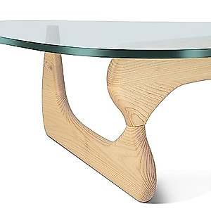 Rimdoc Noguchi Table Triangle Glass Coffee Table Vintage Glass End Table, Solid Wood Base & Triangle Clear Glass Top Modern End Table for Living Room, Patio, Study