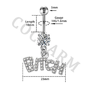 COCHARM 14g Belly Button Rings Clear CZ Cute Dangle Belly Button Rings for Women Crystal Dangle Belly Ring Sparkling Belly Piercing