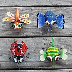 WIN KEY Metal Wall Decor 4 Pack insect 3D Outdoor Decorations Bright Color insect Hanging Wall Sculpture Art Garden for Home, Living Room, Patio, Office, Fences, Porches,Indoor and Outdoor Decoration