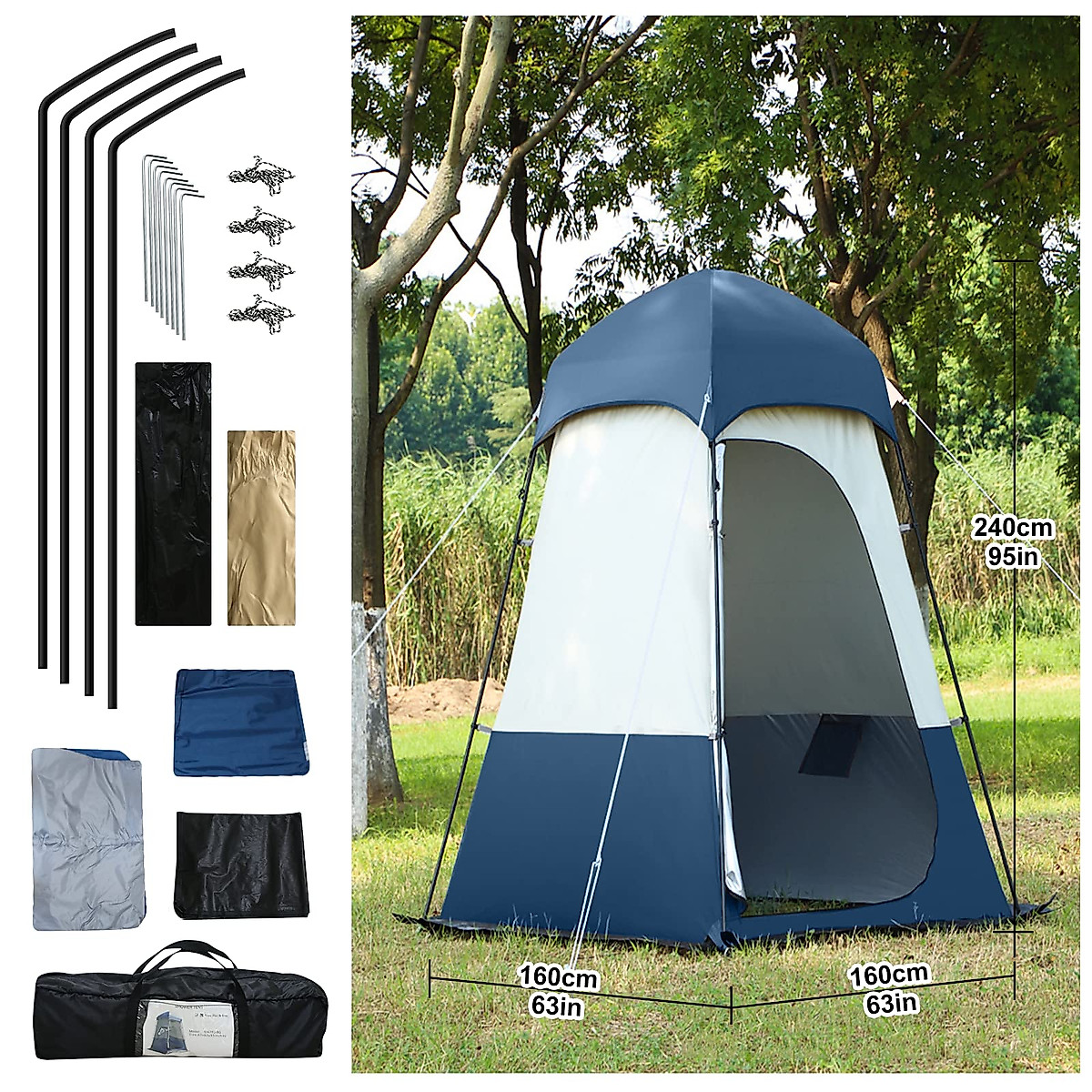 Shower Tent Large, Oversize Space Privacy Tent Portable Camping Toilet Tent Outdoor Beach Dressing Changing Bathing Room Camping Privacy Shelters 5.2 ft x 5.2ft x 7.9ft Shower Tent for Camping