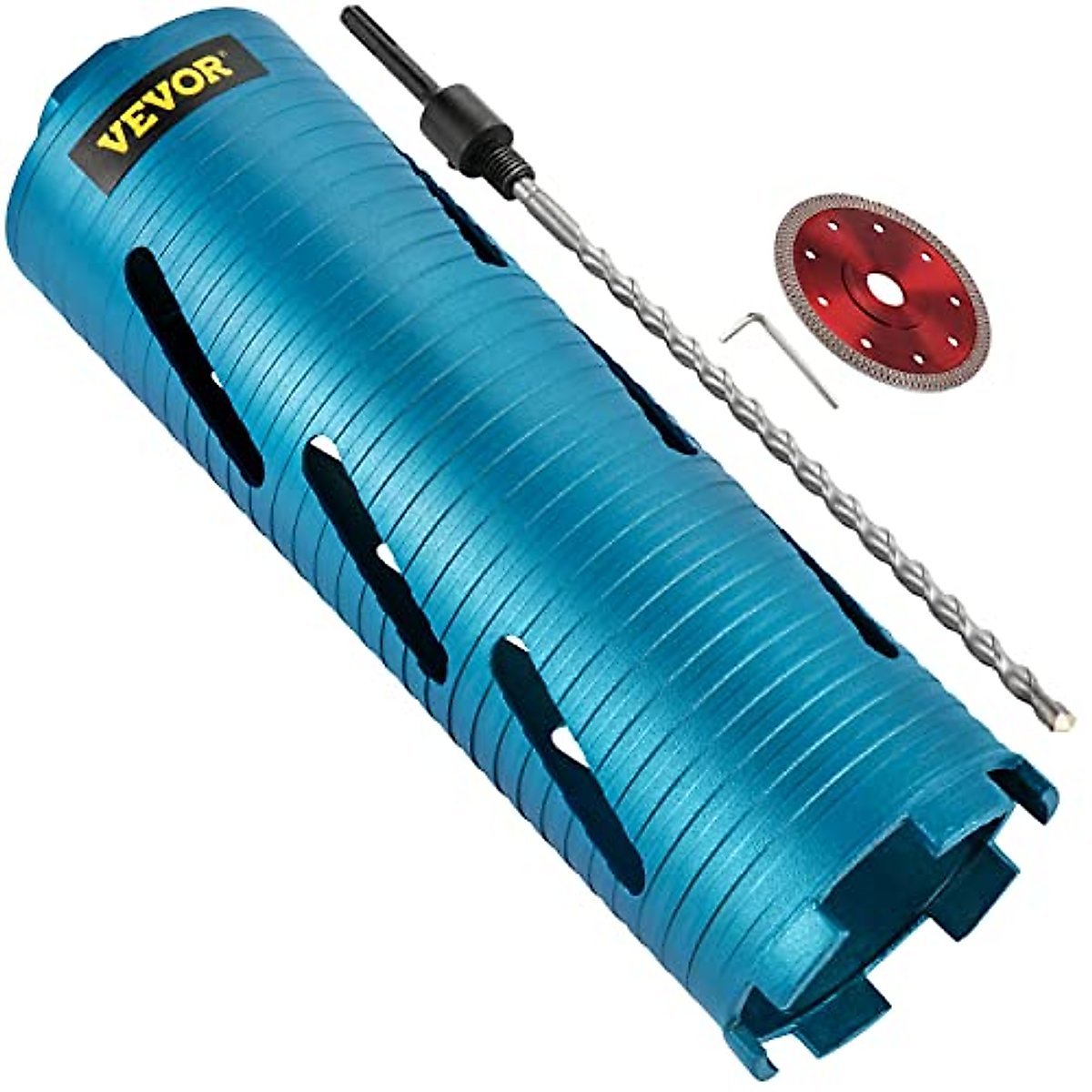 VEVOR Core Drill Bit, 4" /101.6 mm Diameter 5/8"-11 Shank Arbor with a Pilot Bit & 4.5" Blade, 9.5" /241.3mm Depth Diamond Dry Coring Bore Tool, Masonry Hole Saw Bits for Hard Concrete Brick and Block