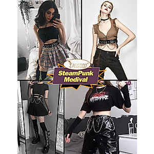 JASGOOD Punk Black Waist Chain Belt Women Leather Rave Body Goth Accessories Jewelry for Girls (Black,Suit for Waist Size 27"-33")