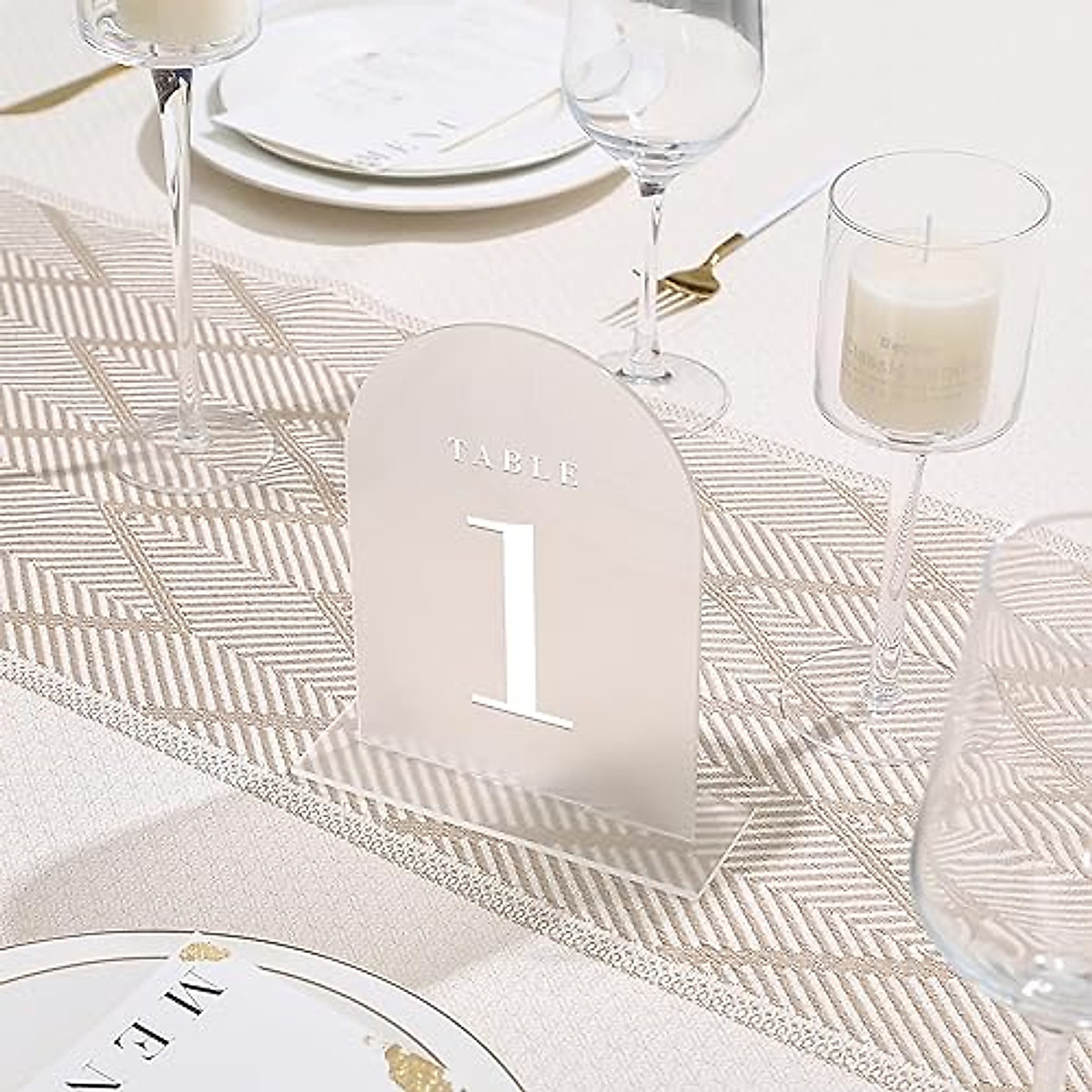 UNIQOOO Frosted Arch Wedding Table Numbers with Stands 1-15, 5x7 Acrylic Signs and Holders, Perfect for Centerpiece, Reception, Decoration, Party, Anniversary, Event