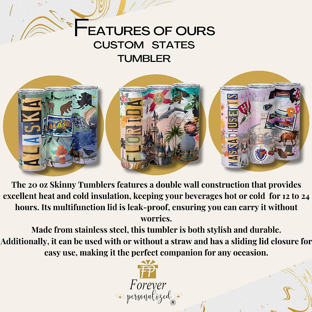 Custom Tumbler with Lid and Straw| All 50 States Tumblers with Name| Stainless Insulated Tumblers| Personalized Gift| Double Wall Coffe Cup for Hot, Cold Drinks (Alabama)